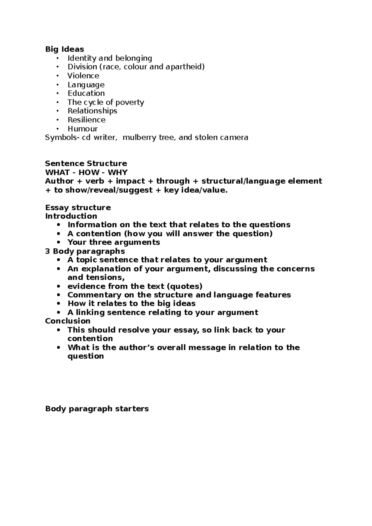 Big Ideas Essay Structure - English 3/4 Guide - Studocu