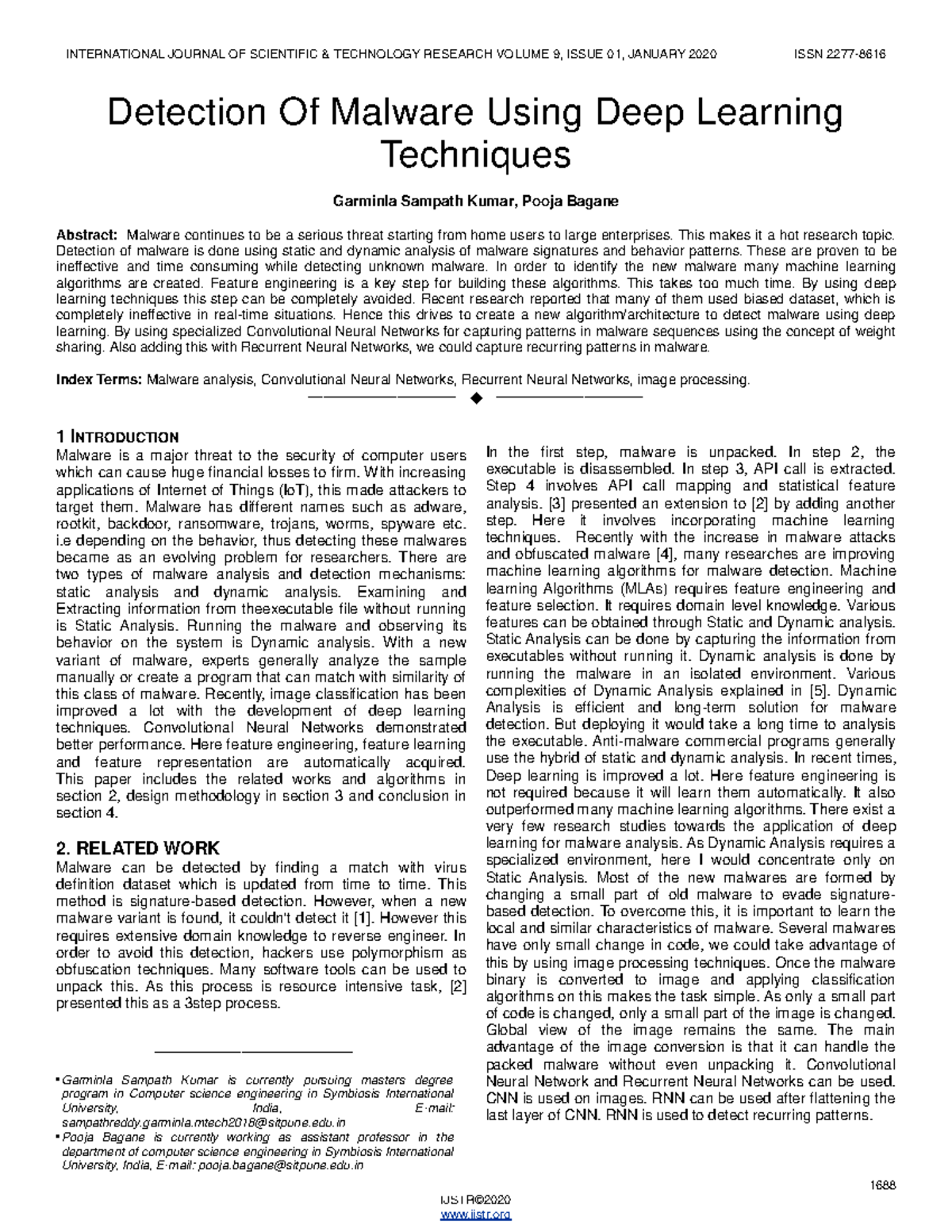 Detection of Malware Using Deep Learning Techniques - IJSTR Volume 9 ...