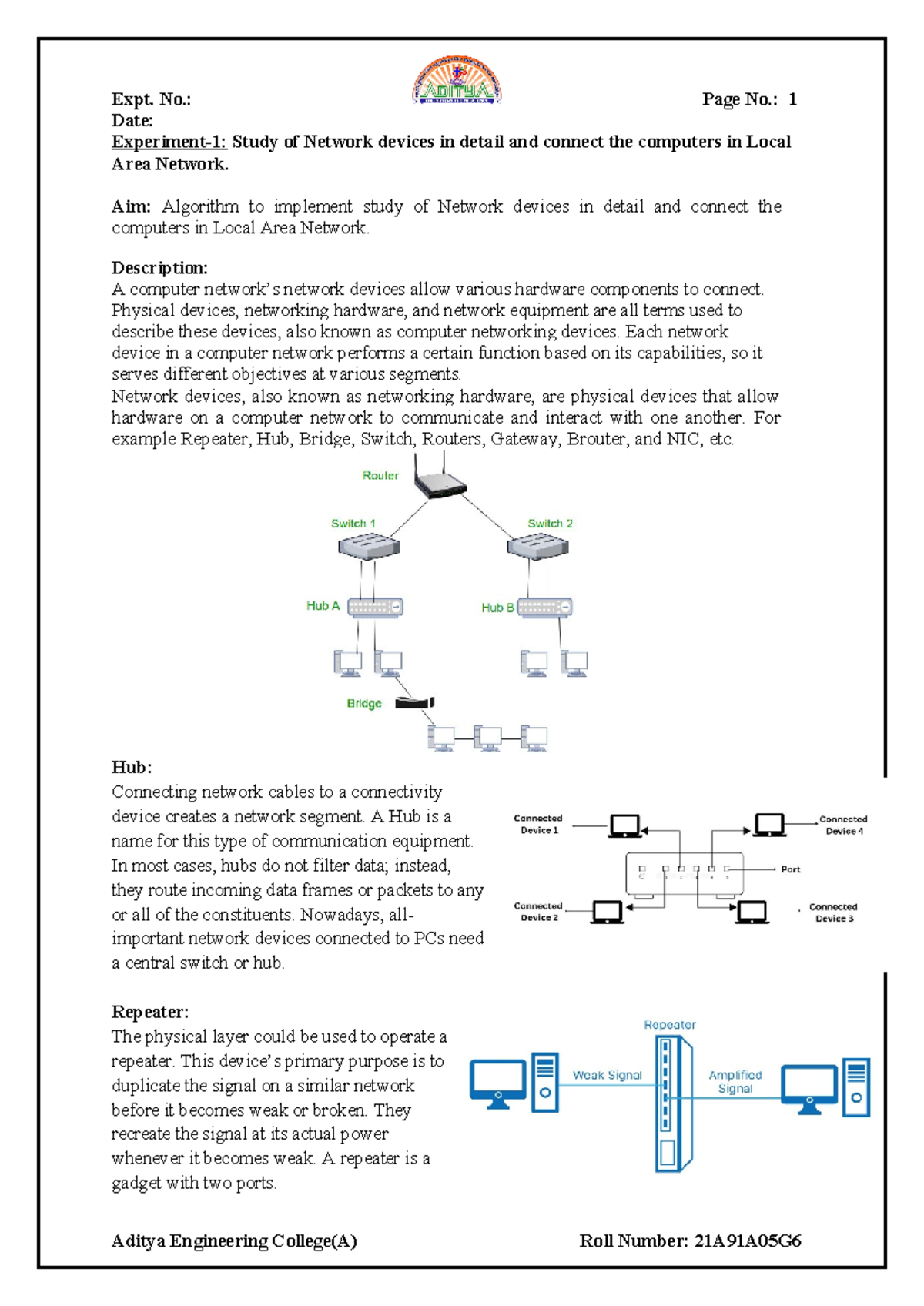 Computer Networks Lab Manual: Detailed Study of Network Devices and ...