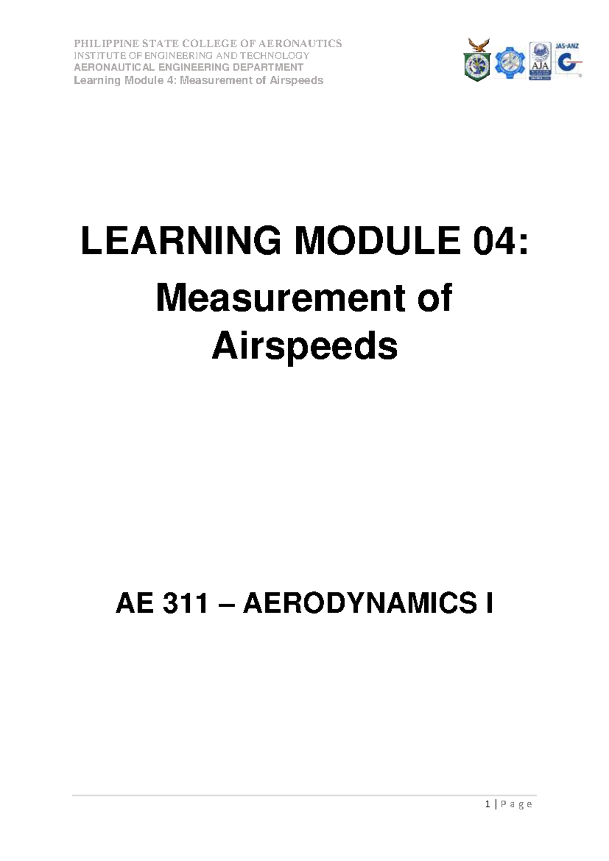 AE-311 Module-04 Airspeed-Measurement - INSTITUTE OF ENGINEERING AND ...