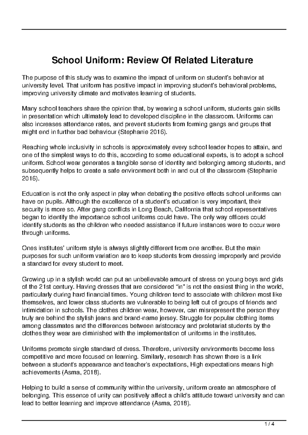 Impact of School Uniforms on Student Behavior: A Literature Review ...