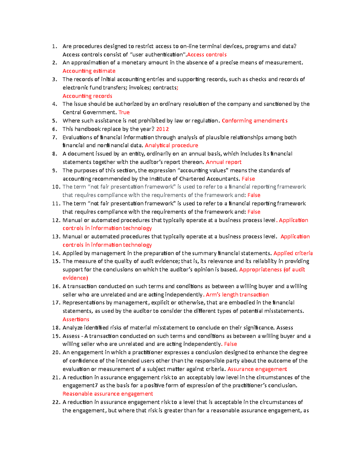 Auditing-Pre-Final Review: Key Concepts and Terms for Success - Studocu