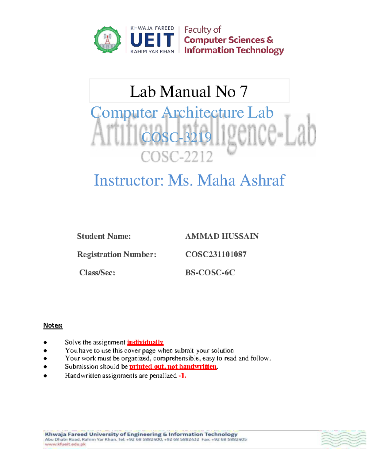 COSC231101087 Lab 7: 16-bit ALU Design Using Logisim - Studocu