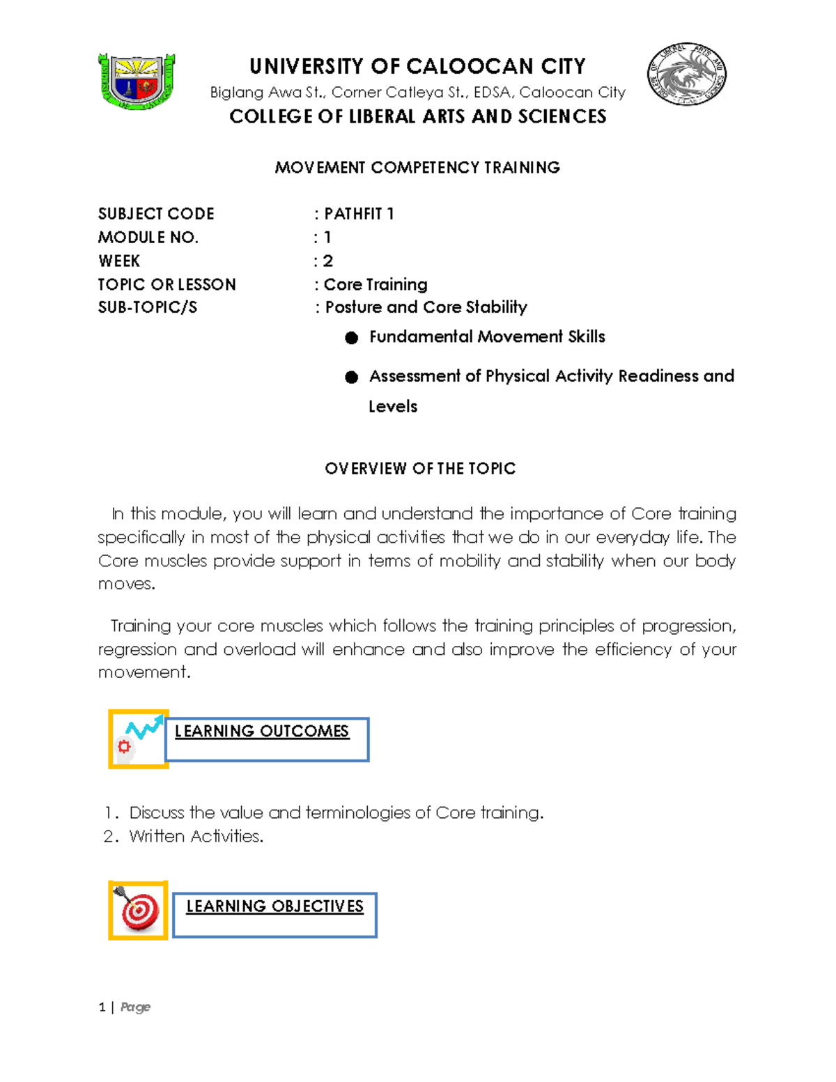 CLAS- Pathfit-1- Module-1-WEEK-2 - Biglang Awa St., Corner Catleya St ...