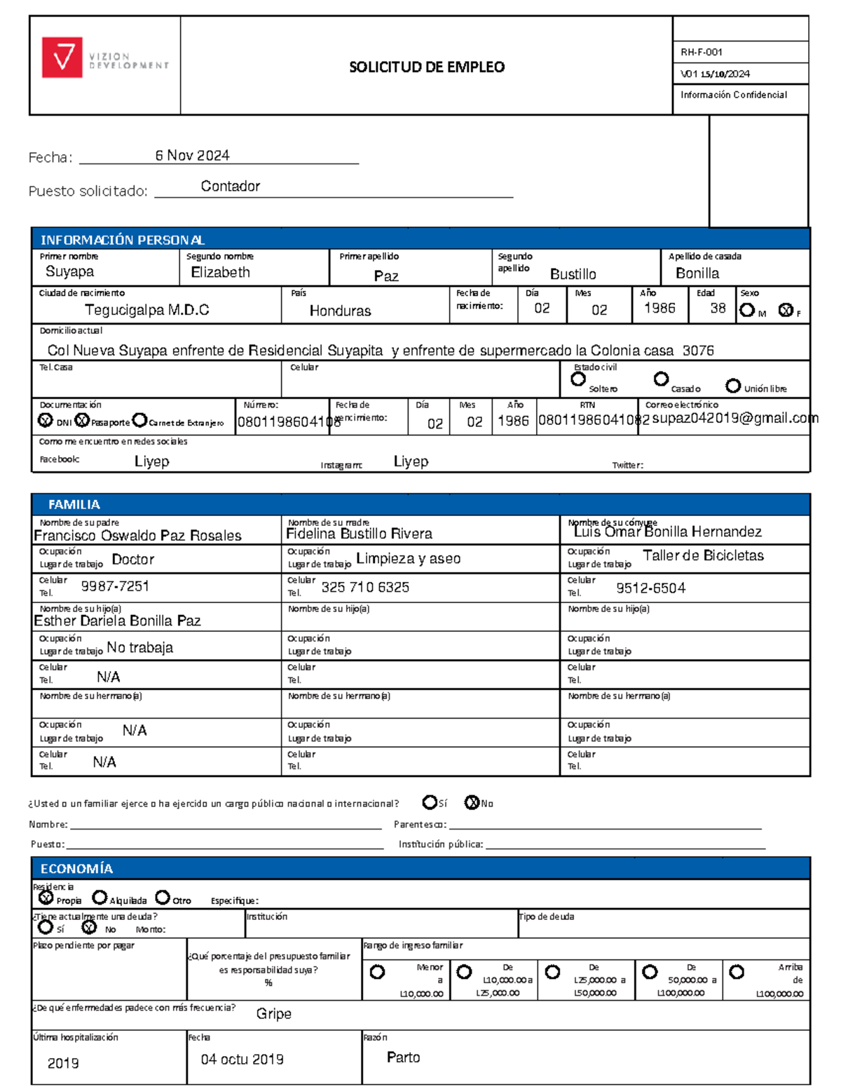 Solicitud de Empleo - Formulario RH-F-001 v01 - Studocu