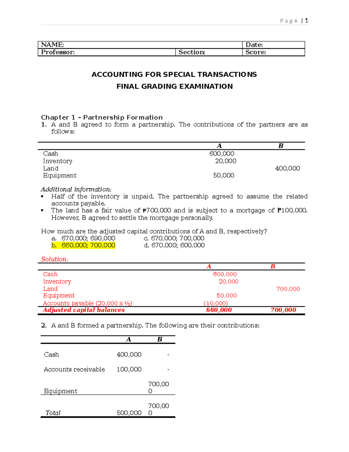 Final Grading EXAM KEY for Accounting of Special Transactions - Studocu