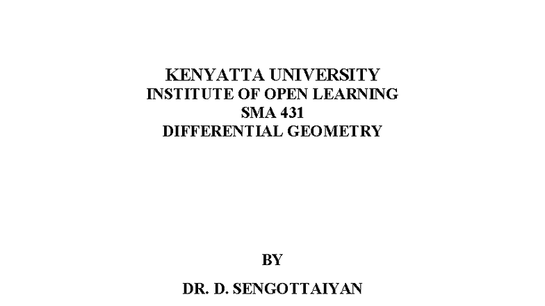 SMA 431 Differential Geometry Study Notes and Lessons - Studocu