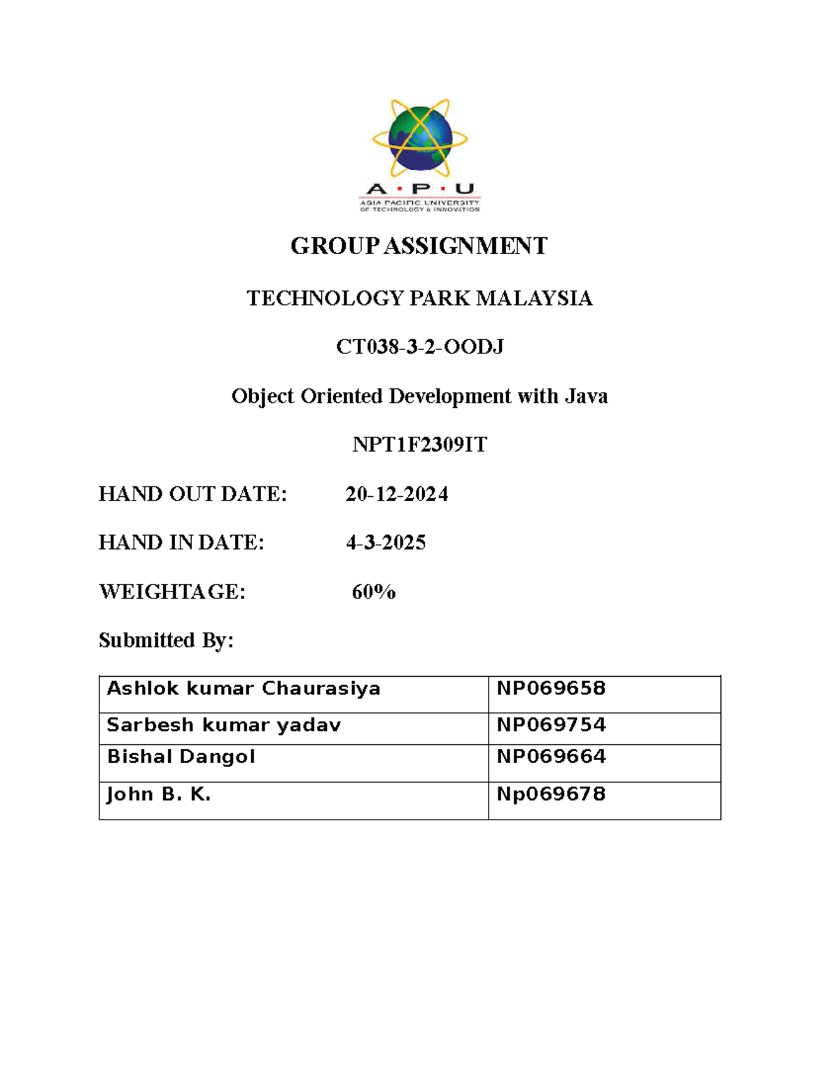 Java Group Assignment: APU Cafeteria Ordering System NPT1F2309IT - Studocu