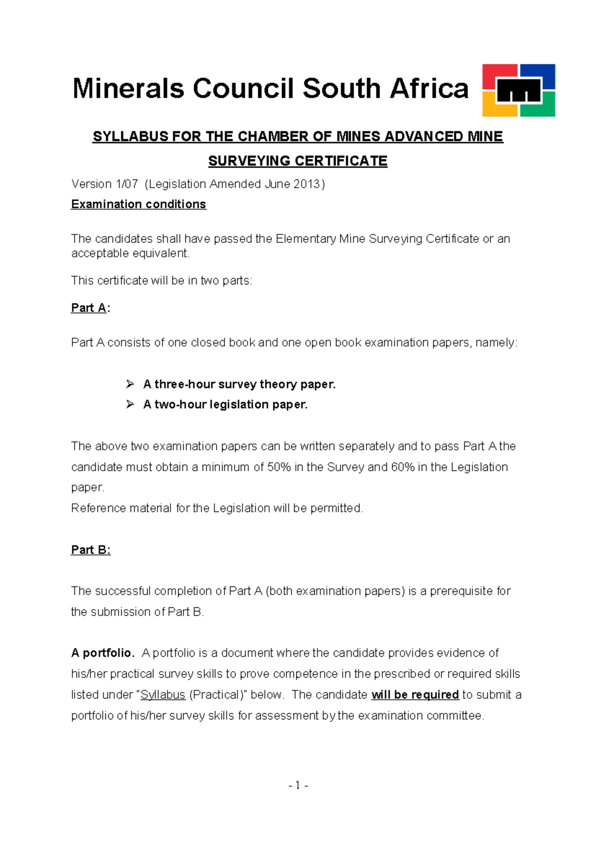 Advanced Mine Surveying Certificate Syllabus (2022) Notes for COM - Studocu
