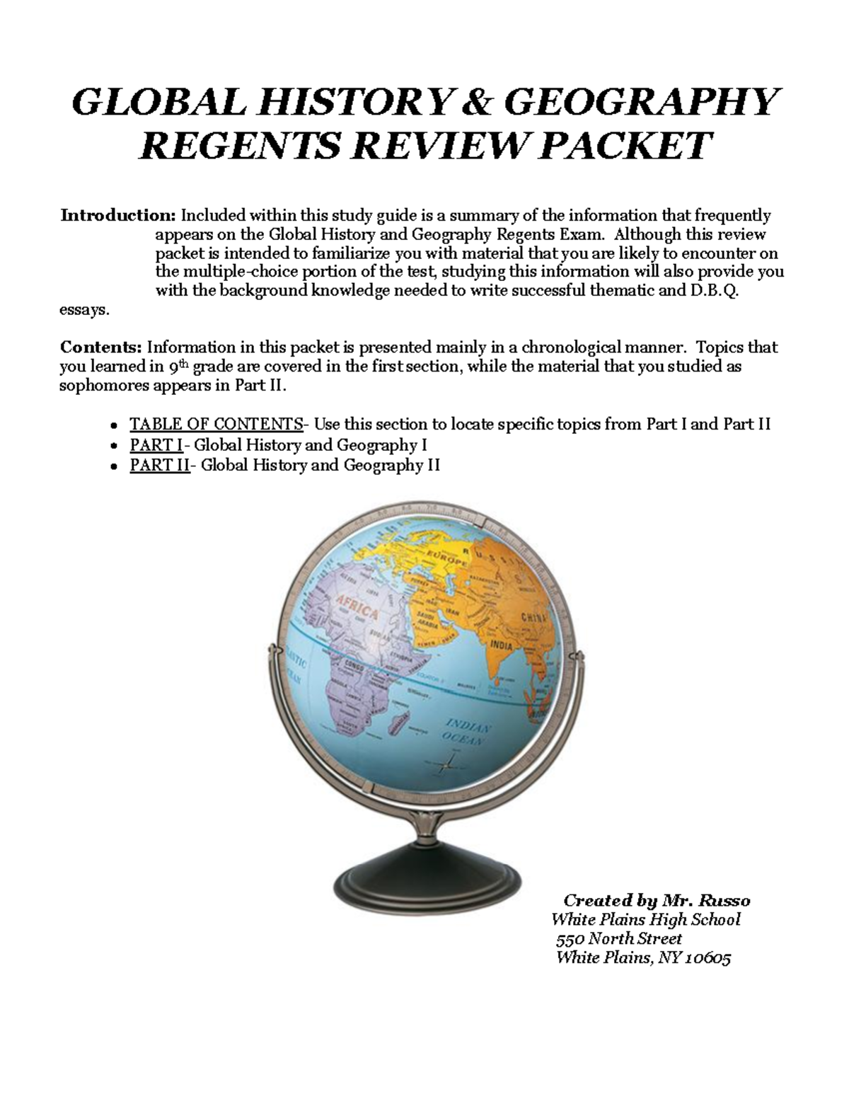 Global history geography regents review packet: key concepts and themes ...