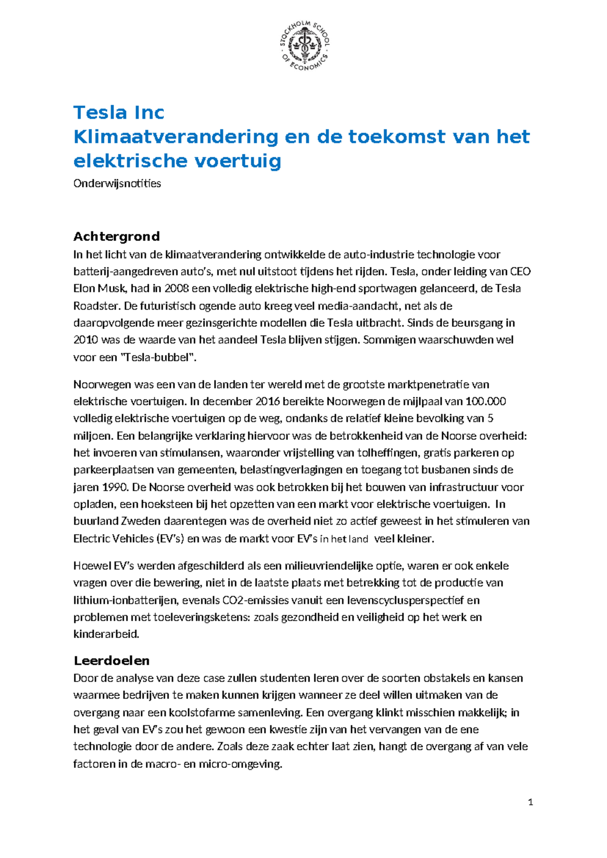 Opdracht Tesla Corporate Governance: Klimaatverandering en EV’s ...