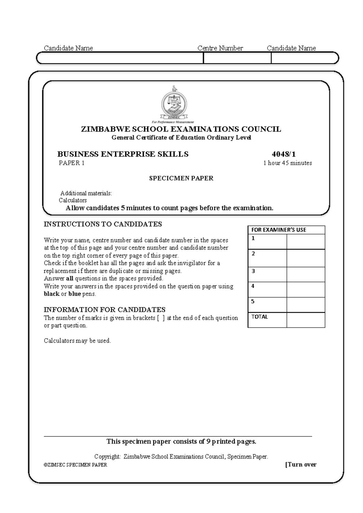 4048q01 Business Enterprise Skills Specimen Paper Analysis - Studocu