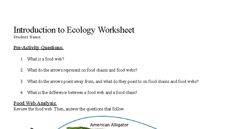 01 03 Ecology Worksheet: Food Webs and Food Chains Analysis - Studocu