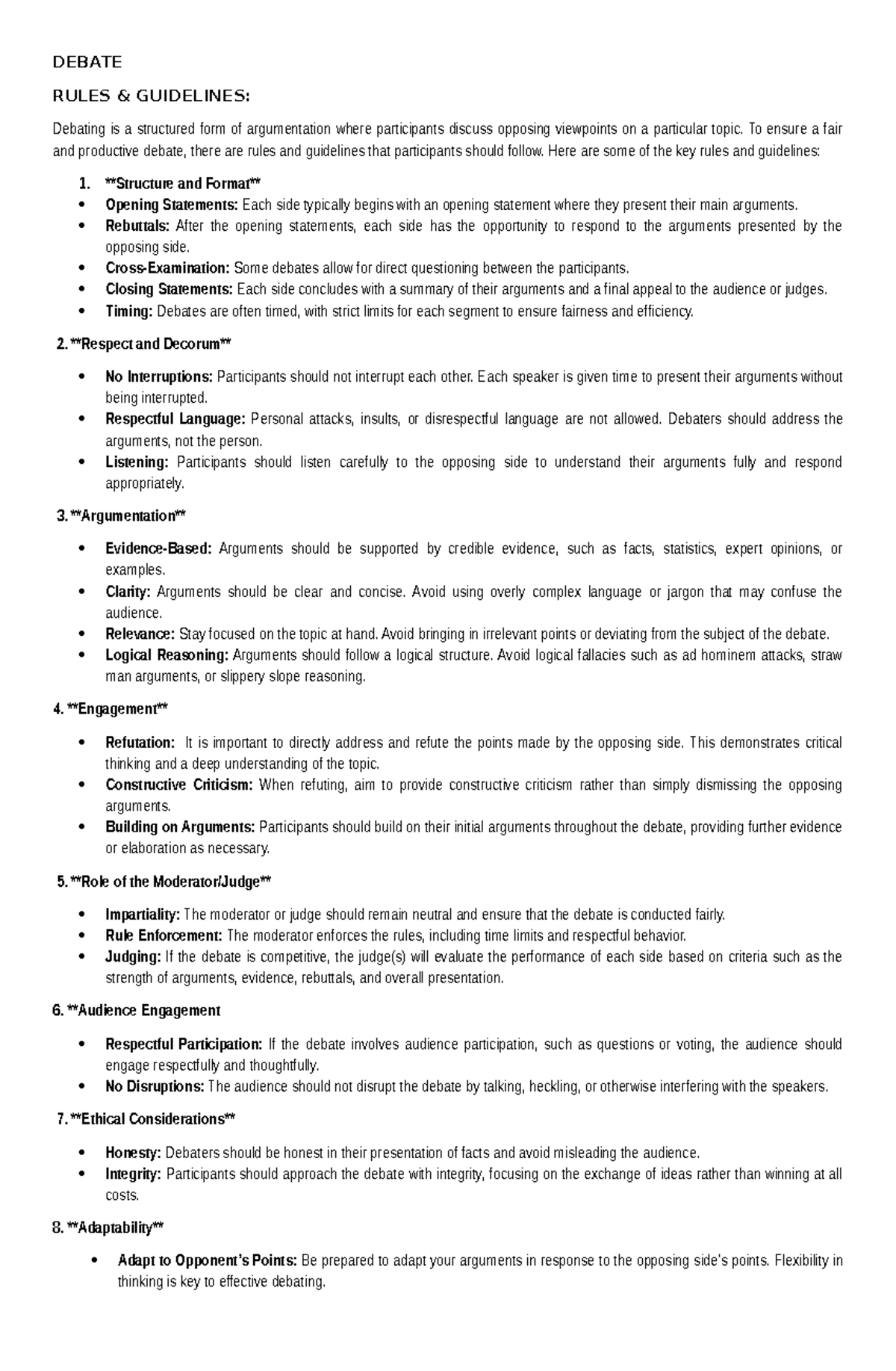 Debate Rules & Rubrics: Guidelines for Effective Argumentation - Studocu