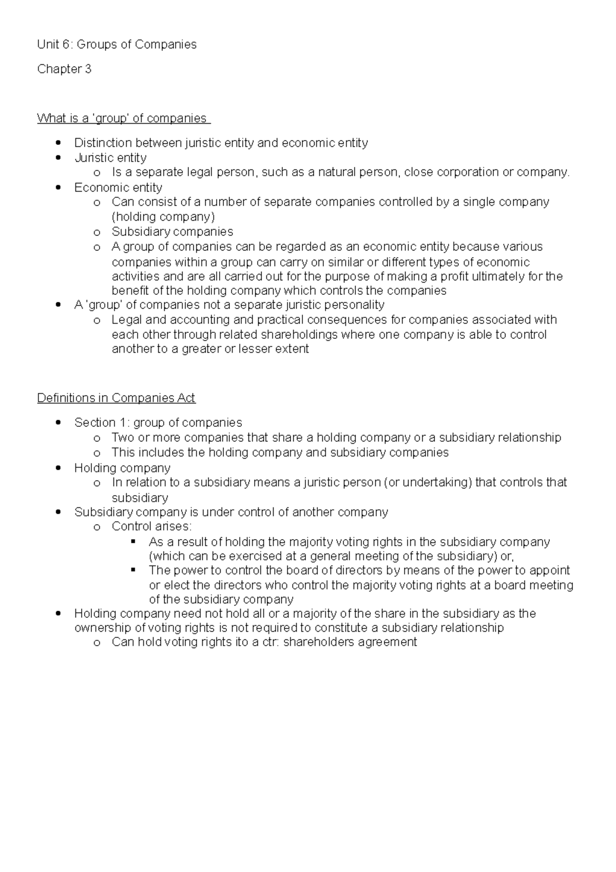 Unit 6: Understanding Groups of Companies and Their Legal Implications ...