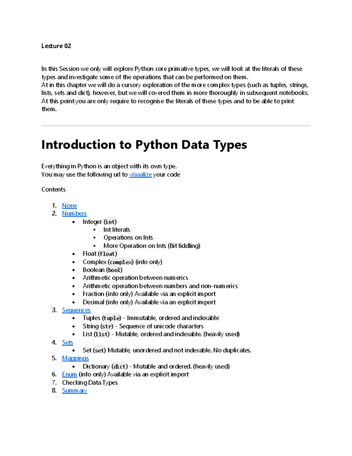 Lecture 02: Exploring Python Core Data Types and Operations - Studocu