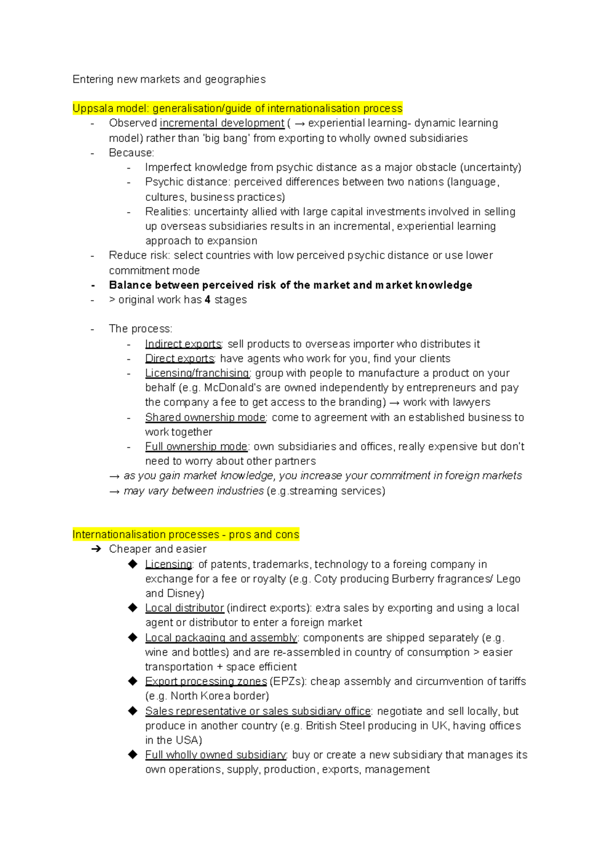 Internationalisation Strategies: Uppsala Model Insights (IB Week 4 ...