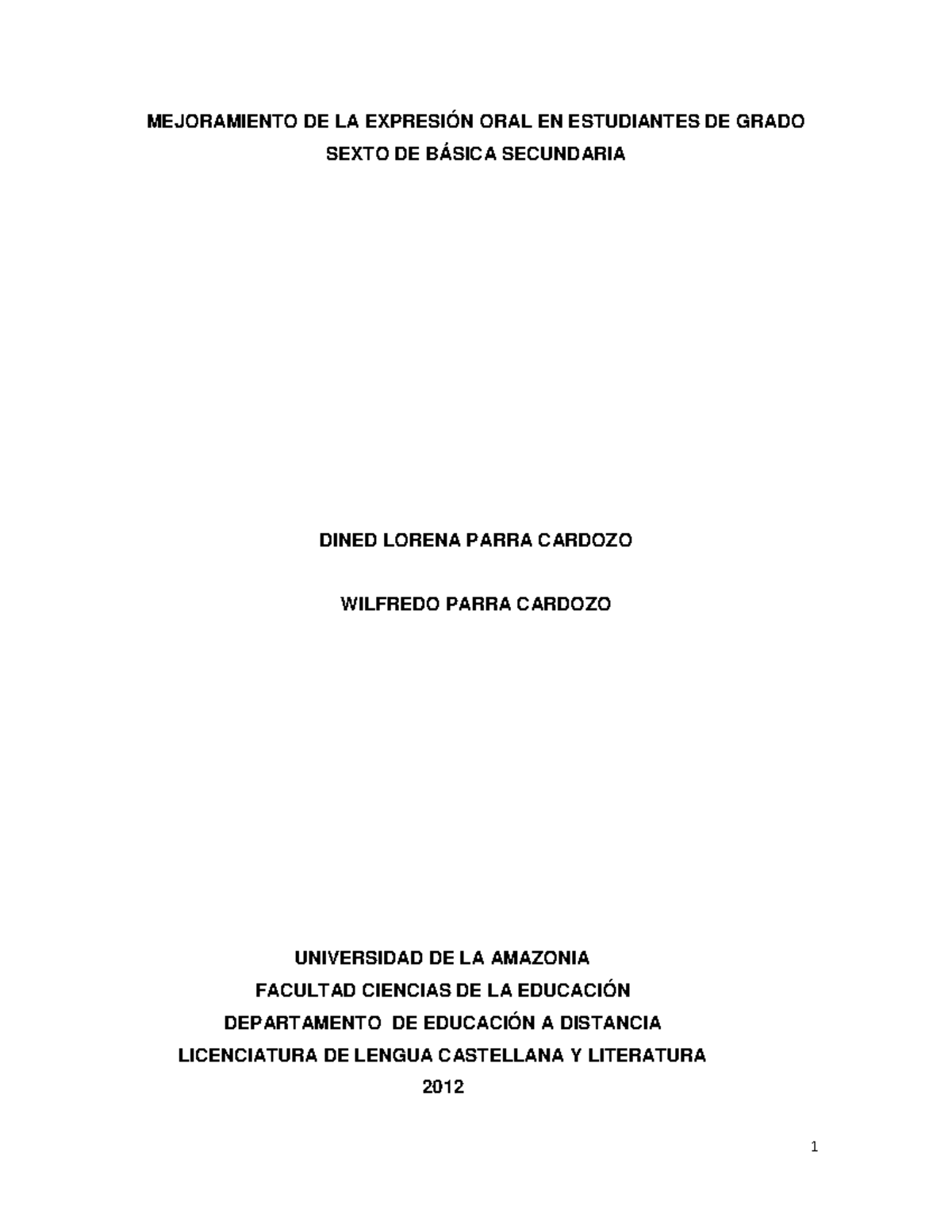 MEJORAMIENTO DE LA EXPRESIÓN ORAL EN ESTUDIANTES DE GRADO 6TO - DINED ...