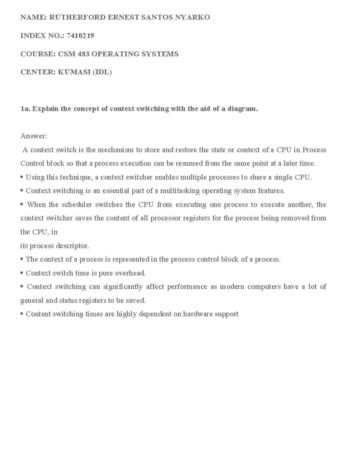 CSM 483 Assignment: Context Switching & Scheduling Algorithms in OS ...