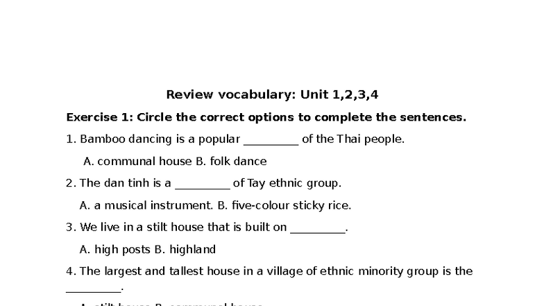 Vocabulary Review: Units 1-4 Exercises and Key Concepts - Studocu