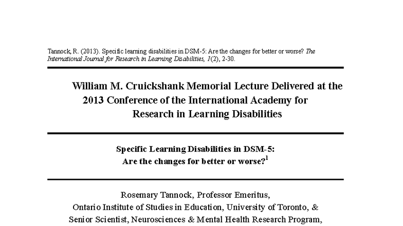 Specific Learning Disabilities in DSM-5: Changes and Implications - Studocu