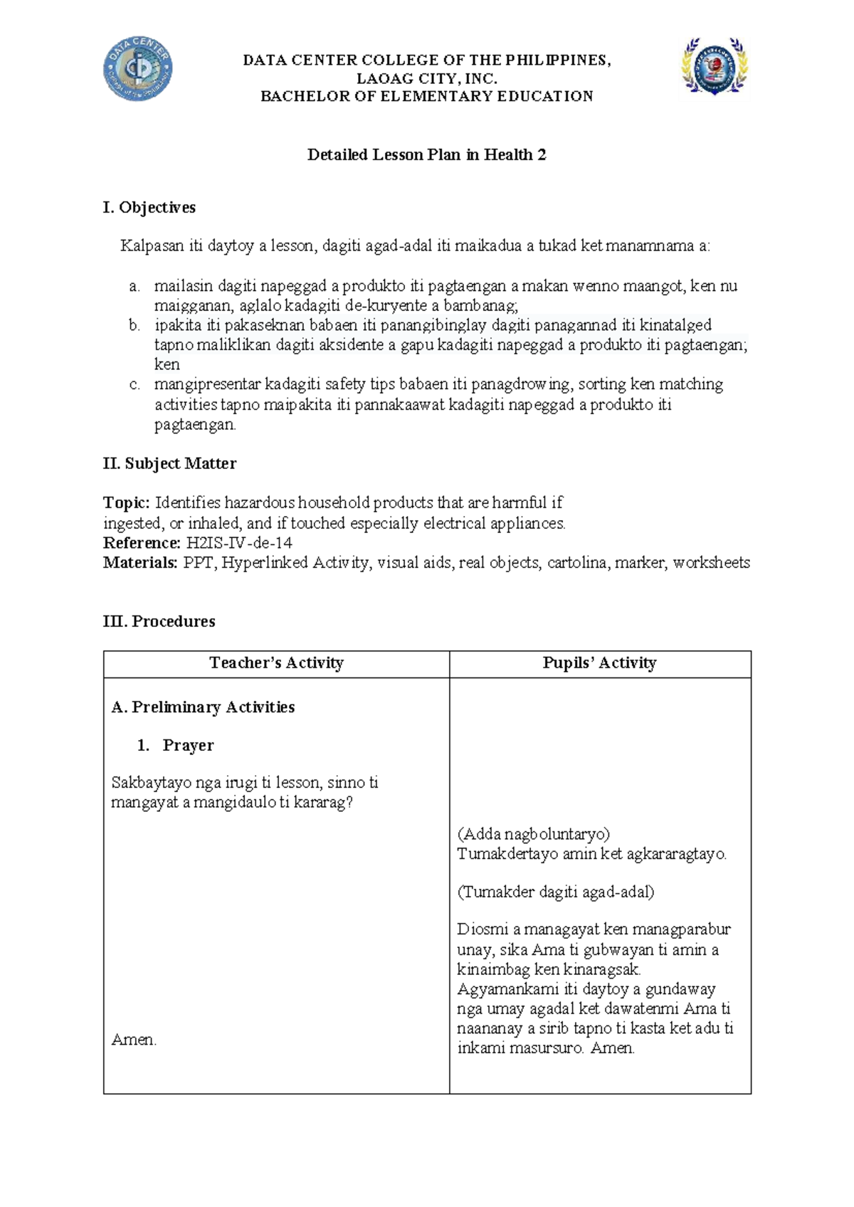 Detailed Lesson Plan in Health 2 (BEED 2) - Studocu