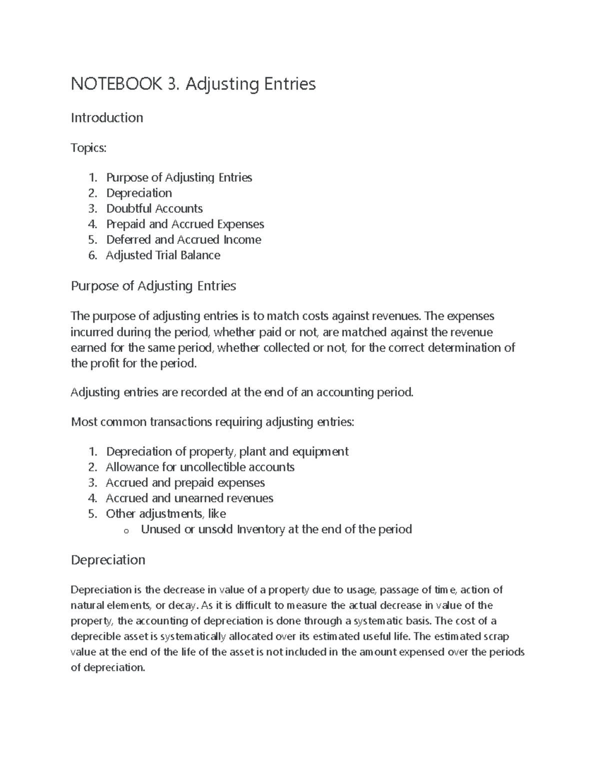 Adjusting Entries Overview - Notebook 3 for Accounting Students - Studocu