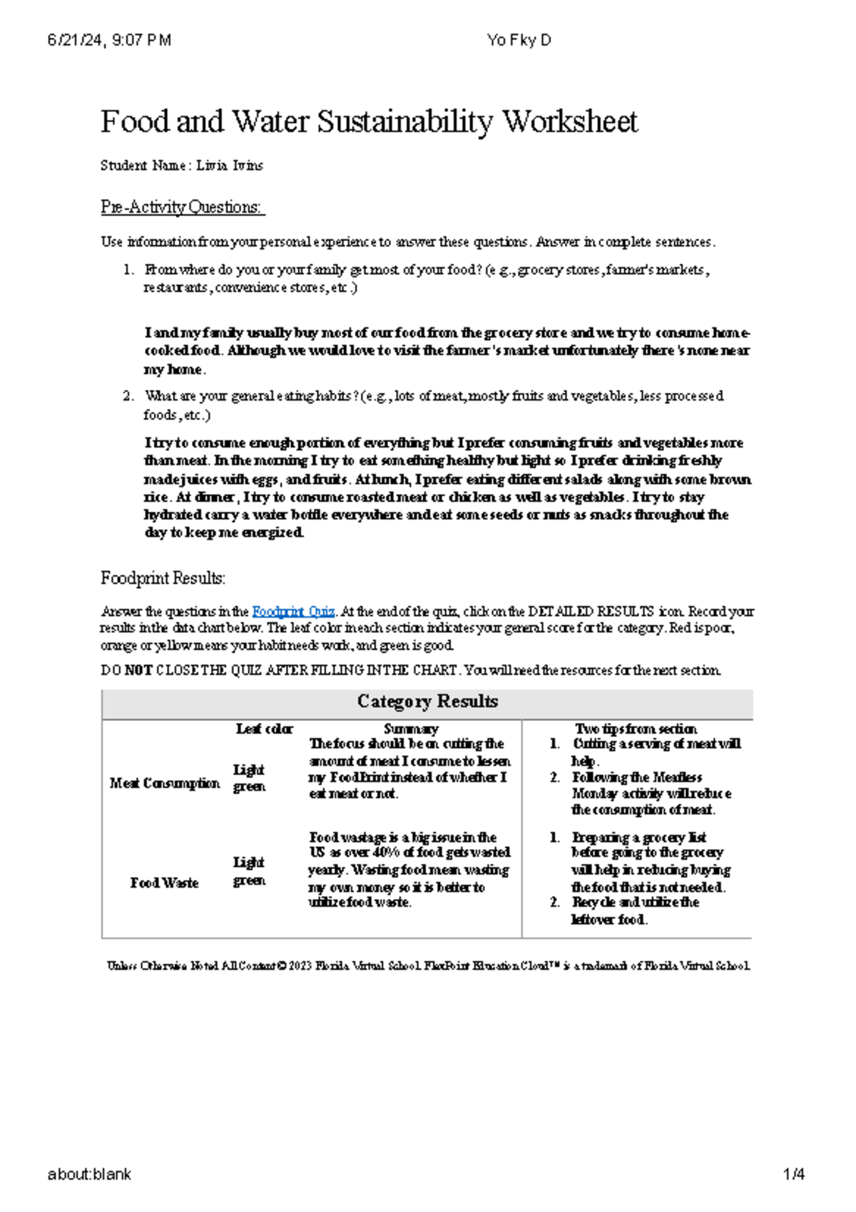 FOOD 101 - Food and Water Sustainability Worksheet Overview - Studocu
