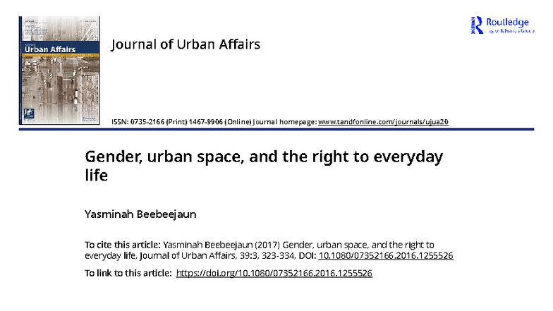 Gendered Spaces and the Right to Everyday Life in Urban Planning - Studocu