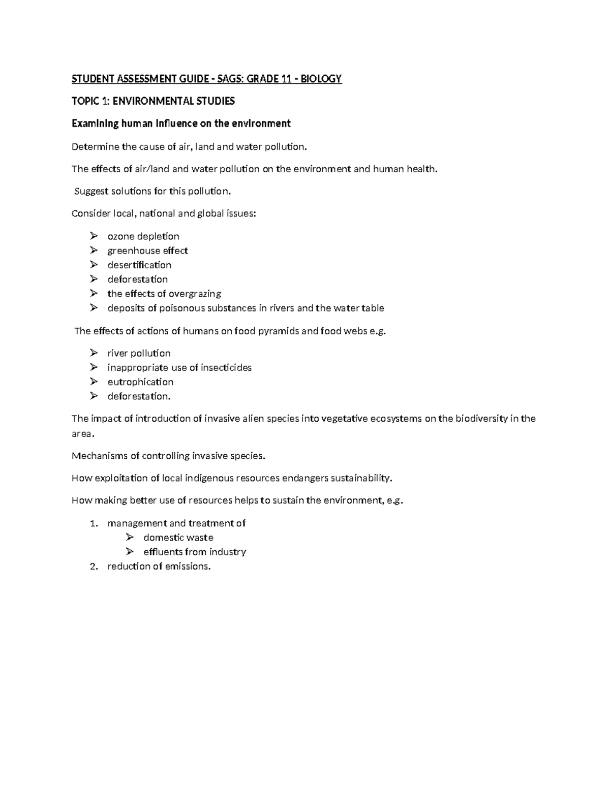 SAGS: GRADE 11 BIOLOGY FINAL EXAM STUDY GUIDE ON ENVIRONMENTAL STUDIES ...