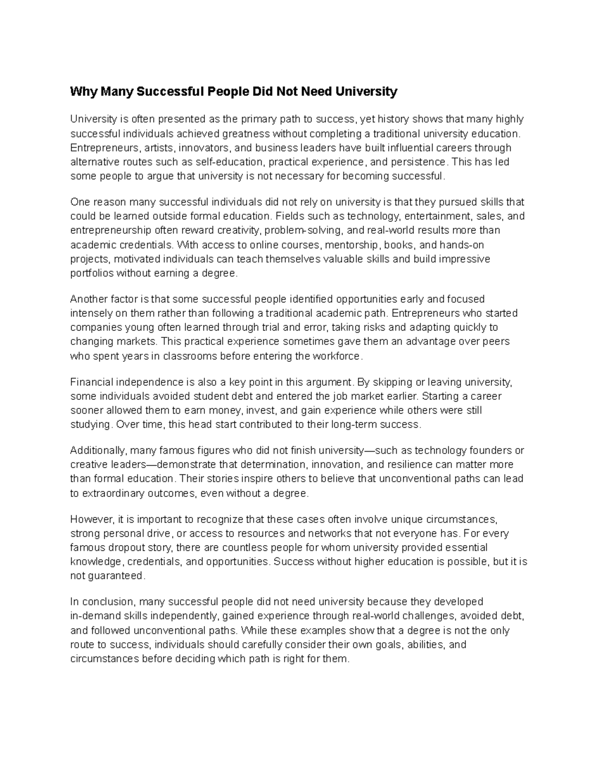 Why Many Successful People Don't Need University - Studocu