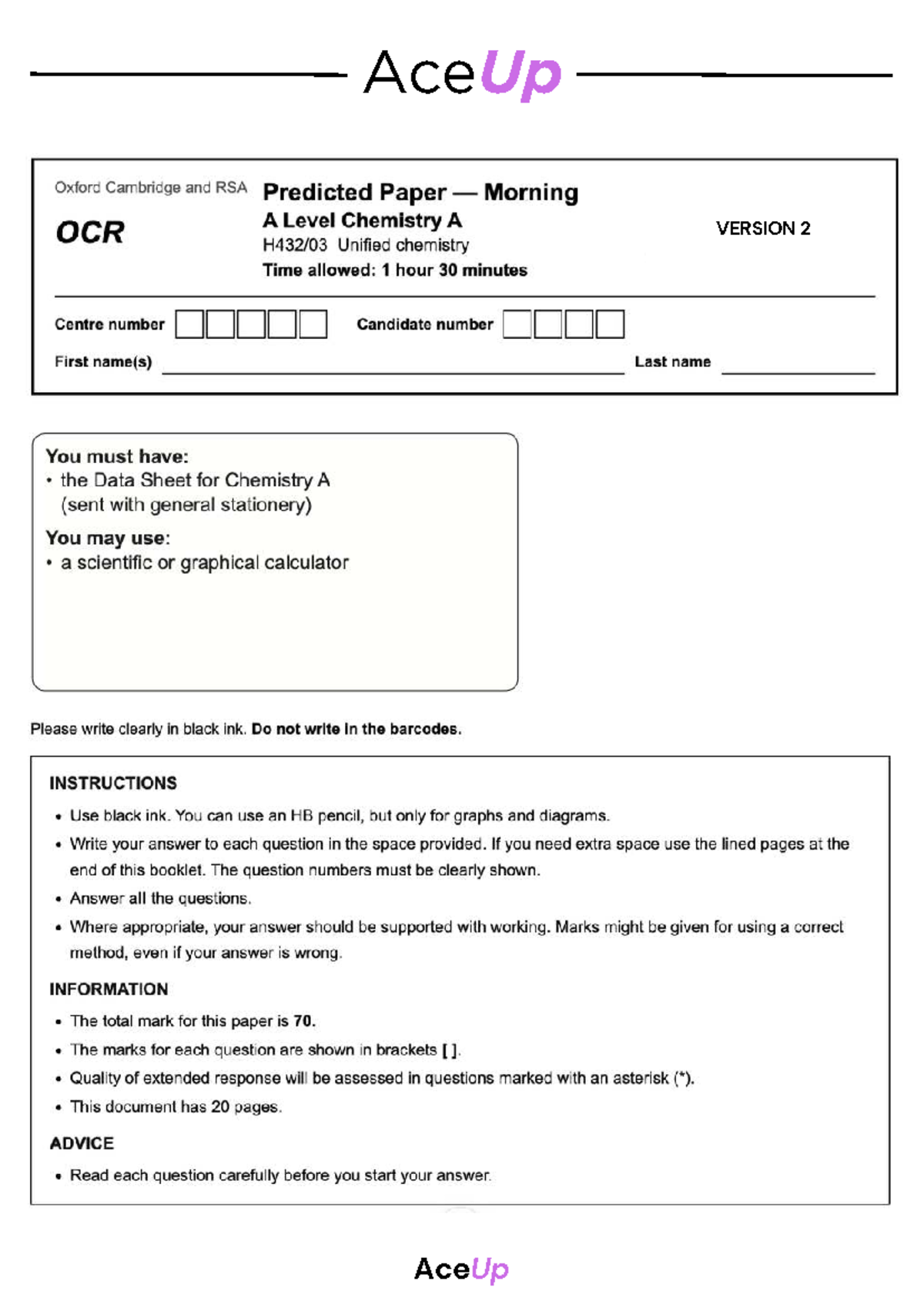 Updated OCR A-level Chemistry Predicted Paper 3 Topics - Studocu