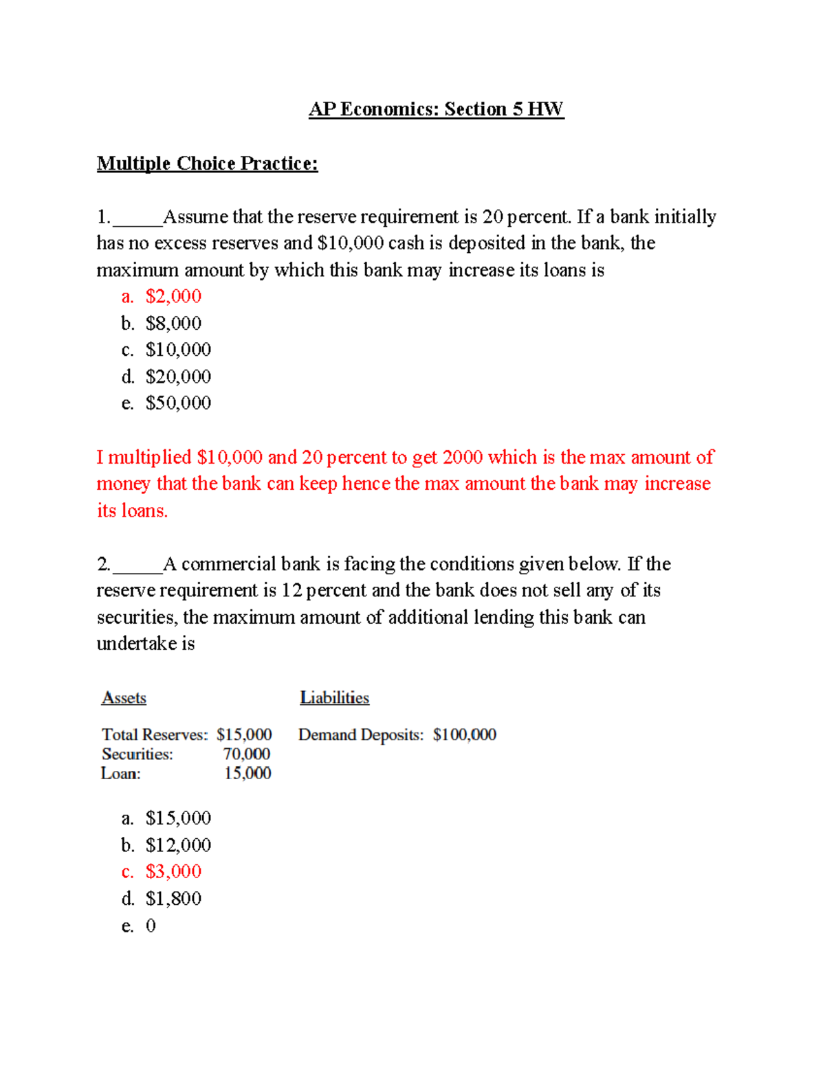 Econ Section 5 Practice Questions - AP Economics: Section 5 HW Multiple ...