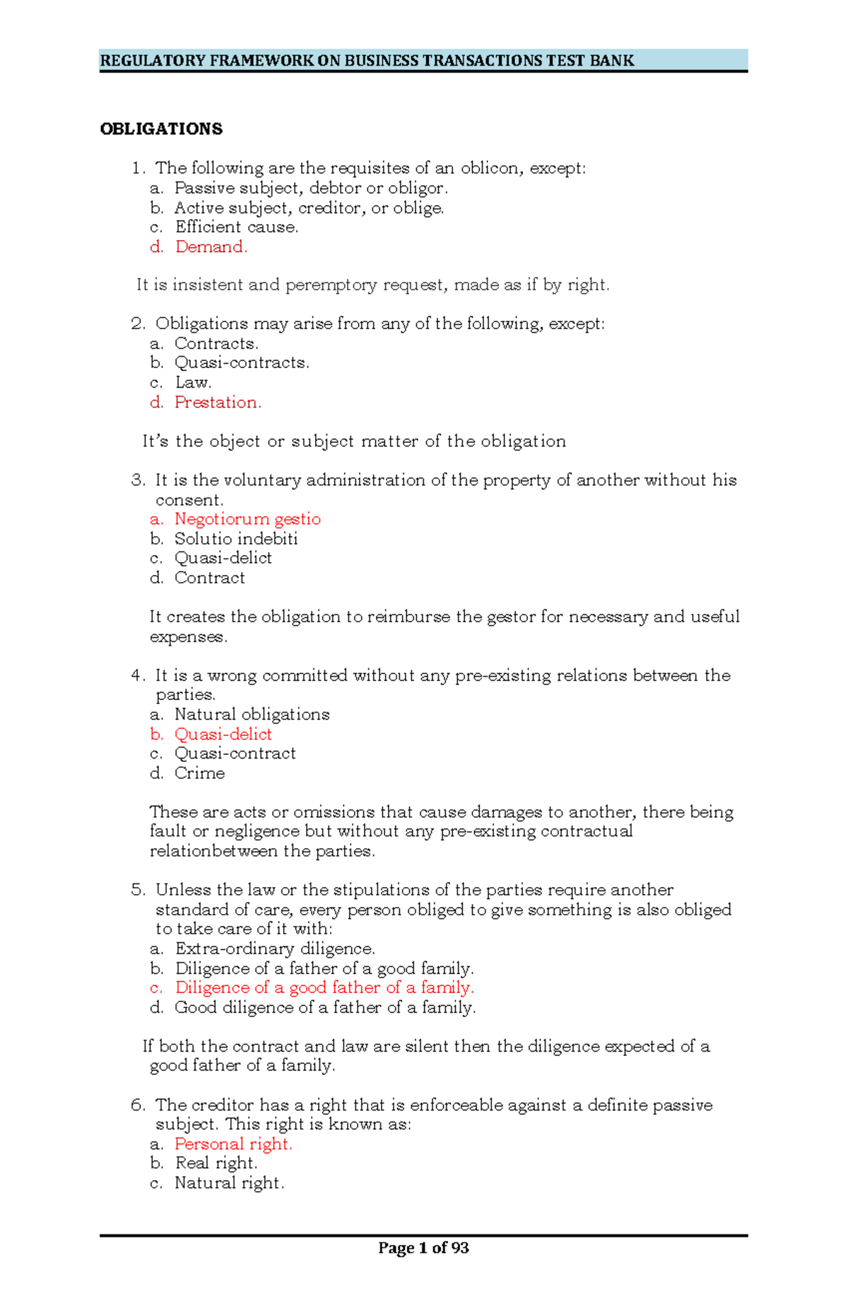 REGULATORY FRAMEWORK ON BUSINESS TRANSACTIONS OBLIGATIONS 1 TEST BANK ...