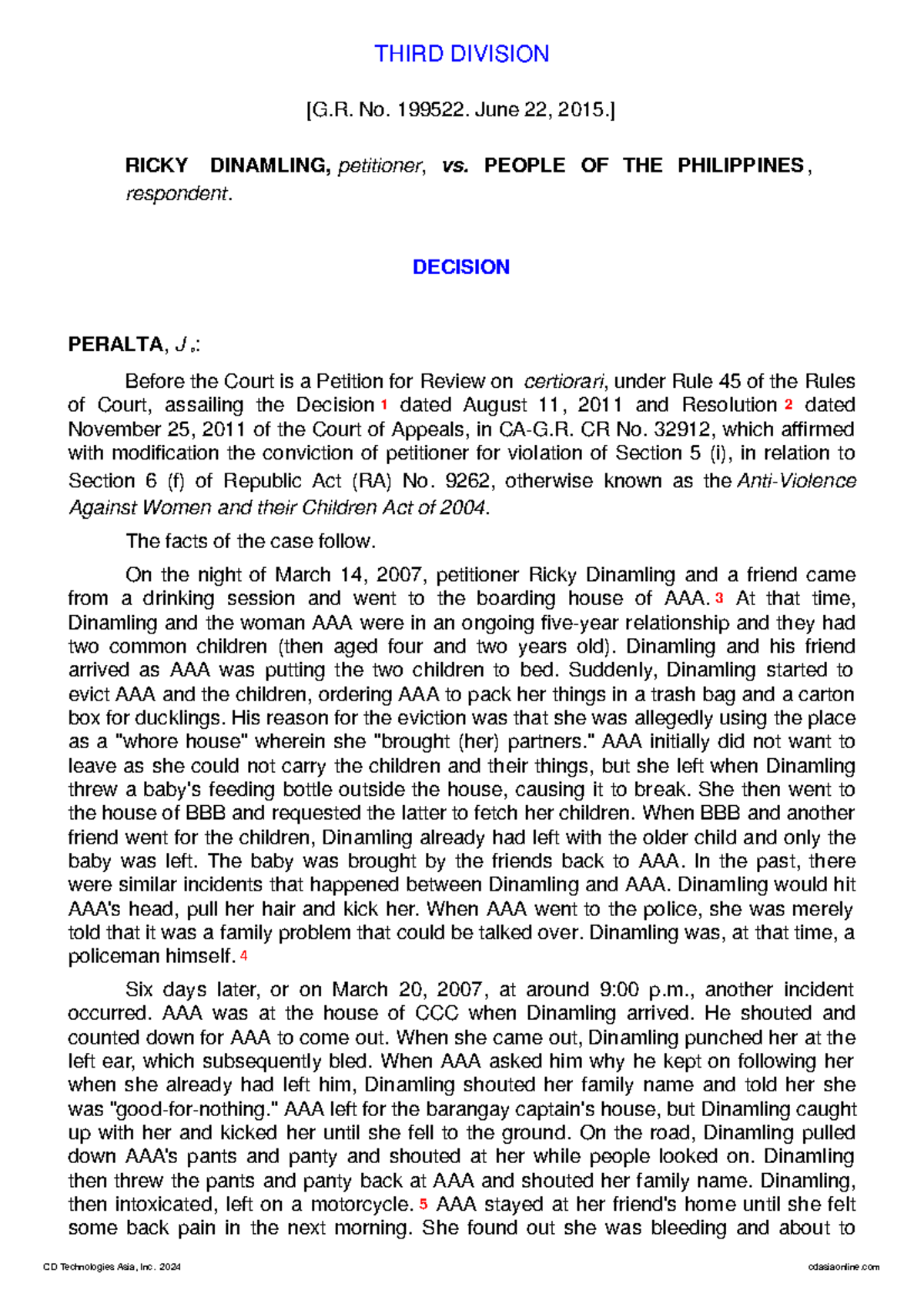 **Dinamling v. People - Case Study Notes on Psychological Violence ...