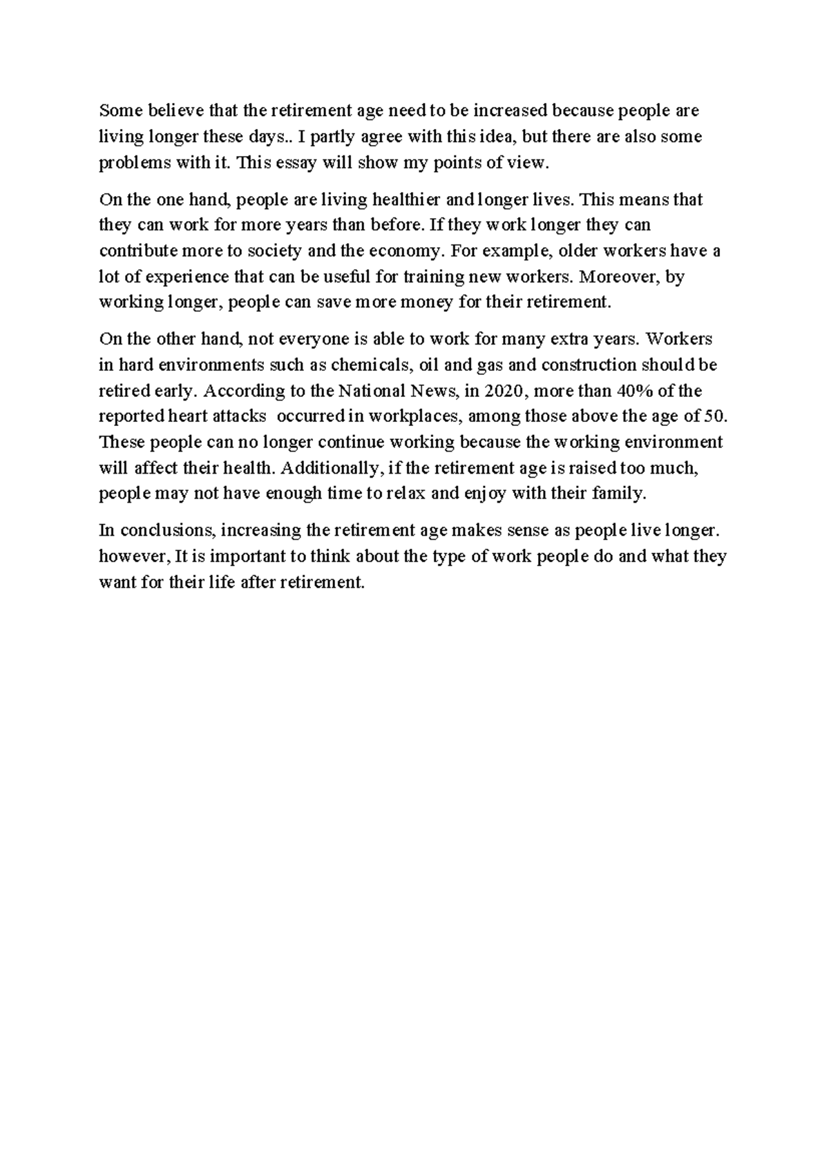 Essay on Retirement Age: Balancing Longevity and Work Conditions - Studocu