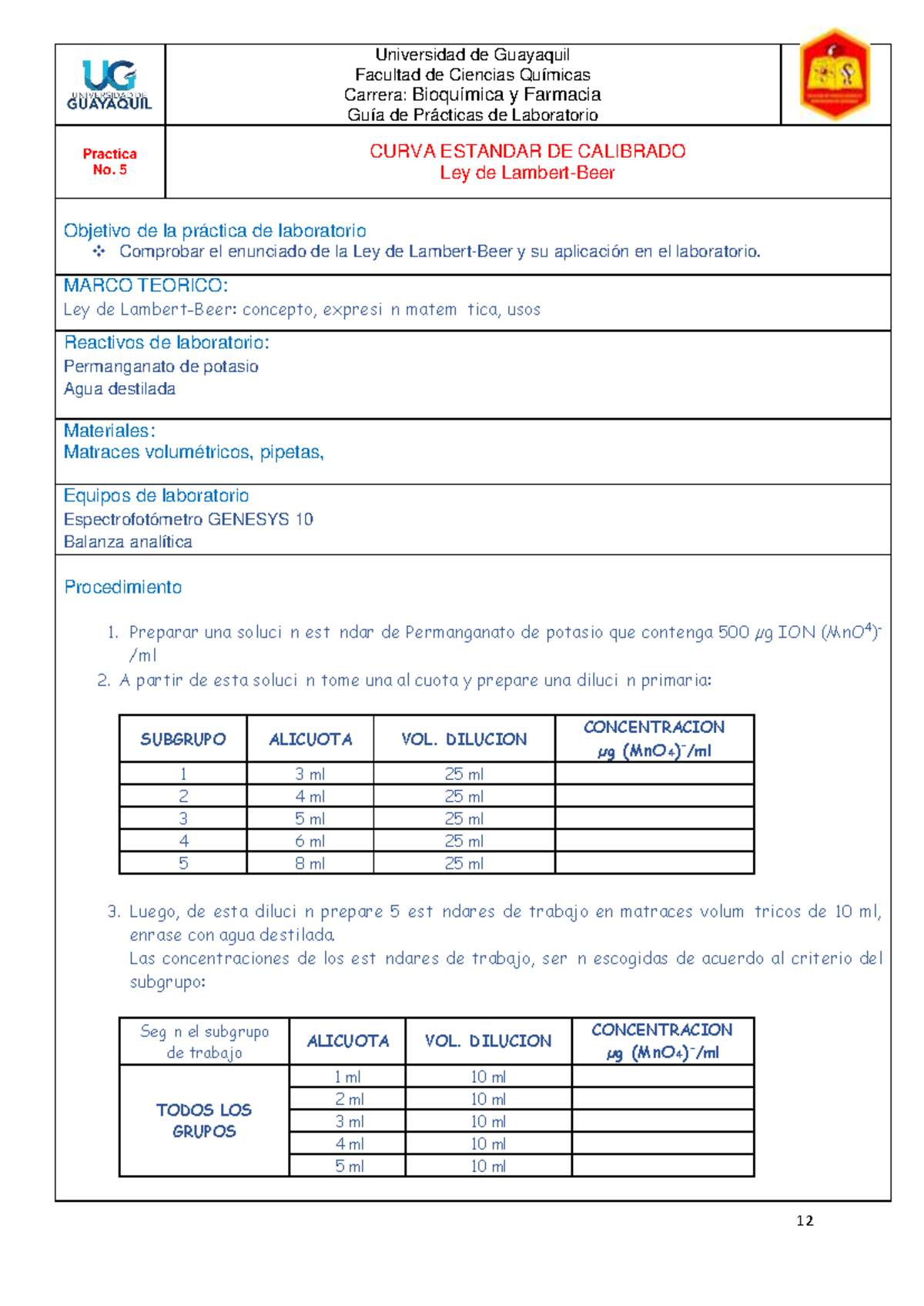 Guía de Prácticas de Laboratorio: Curva Estándar de Calibrado AN ...