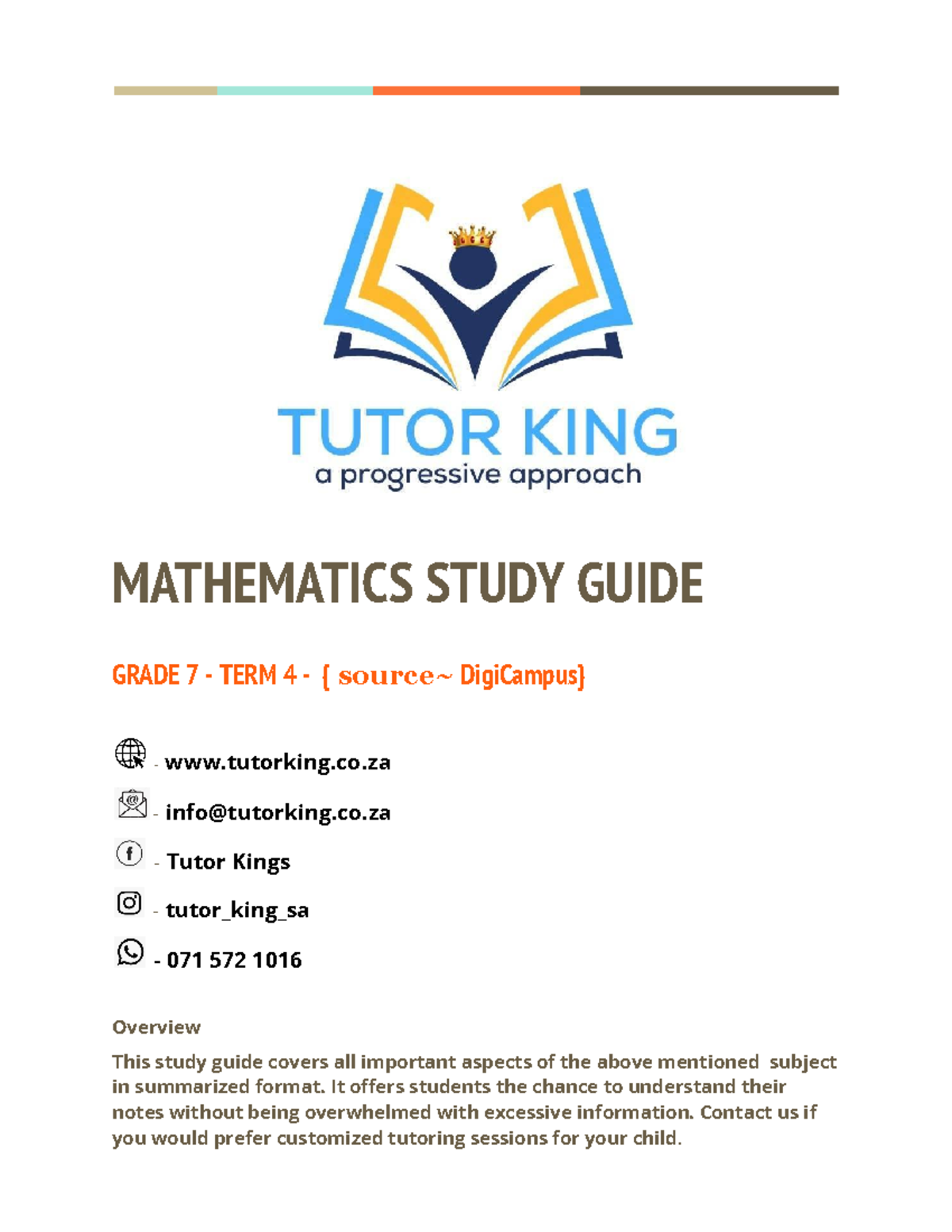GR 7 - TERM 4 - Maths - Comprehensive Study Guide - Studocu