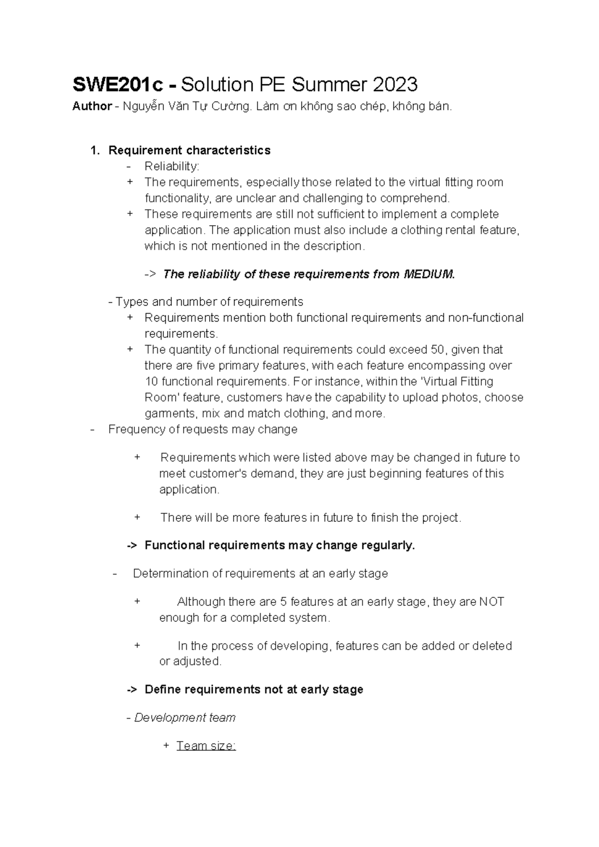 SWE201c - PE Summer 2023 Solutions and Project Requirements Analysis - Studocu
