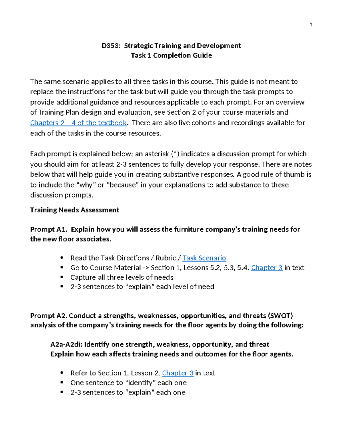 D353 Task 1 Completion Guide - Strategic Training Insights - Studocu