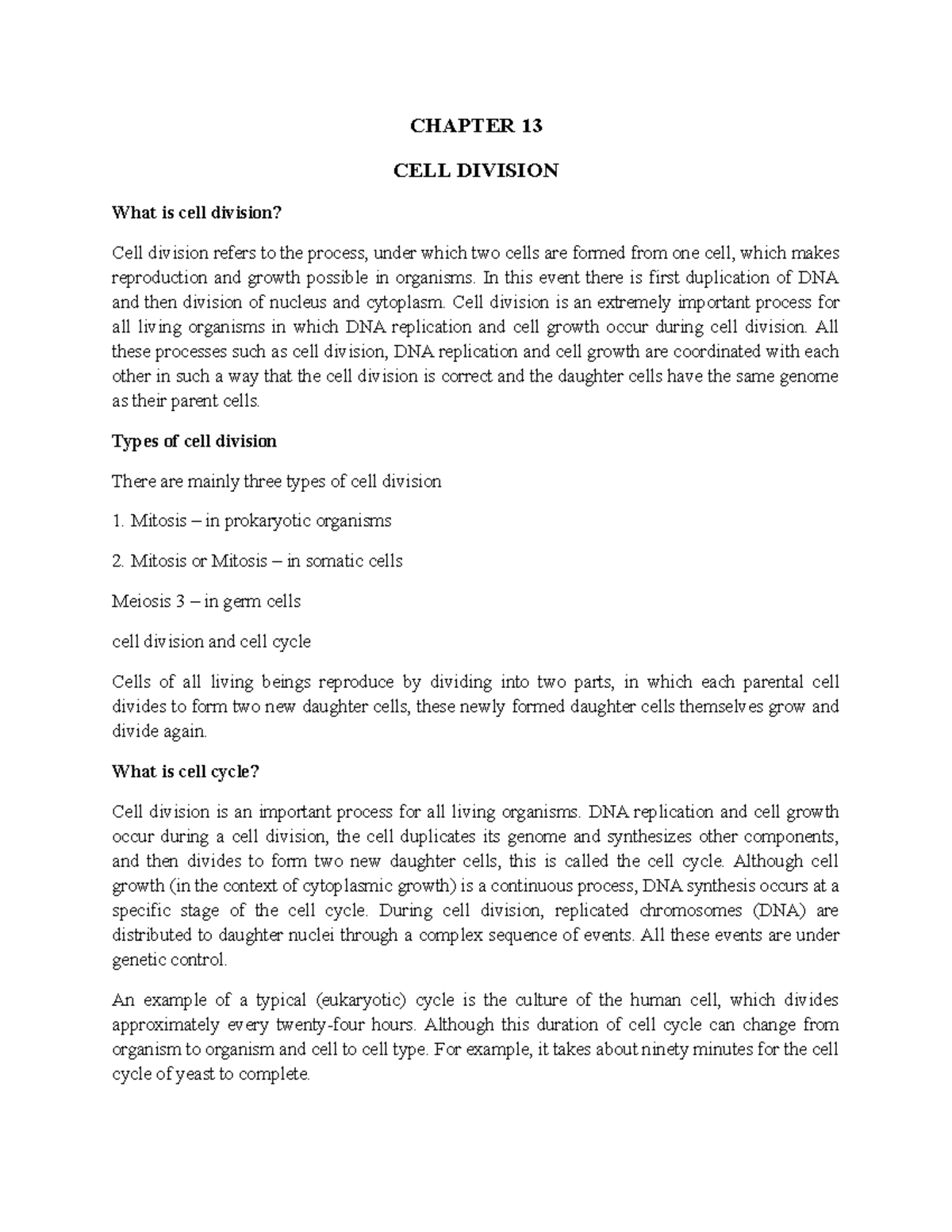 Chapter 13 CELL Division - CHAPTER 13 CELL DIVISION What is cell division? Cell division refers ...