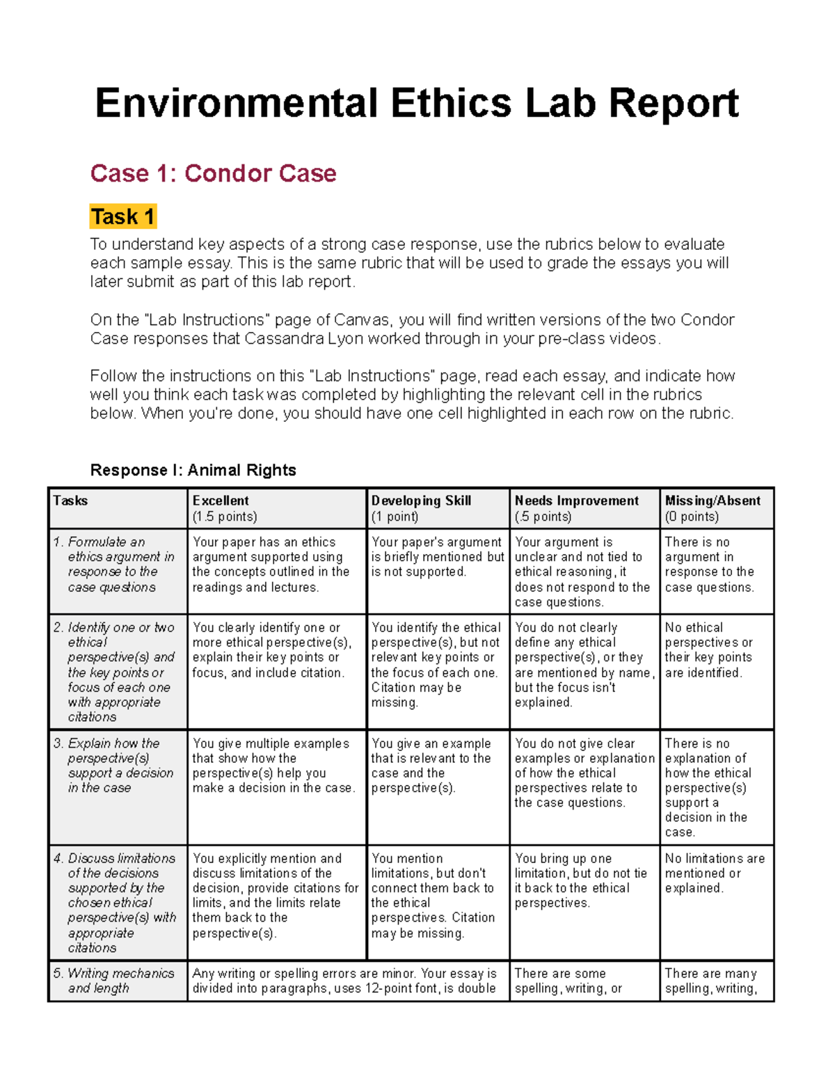 Final Environmental+Ethics+Lab+Report+Template+Fall22 - Environmental ...