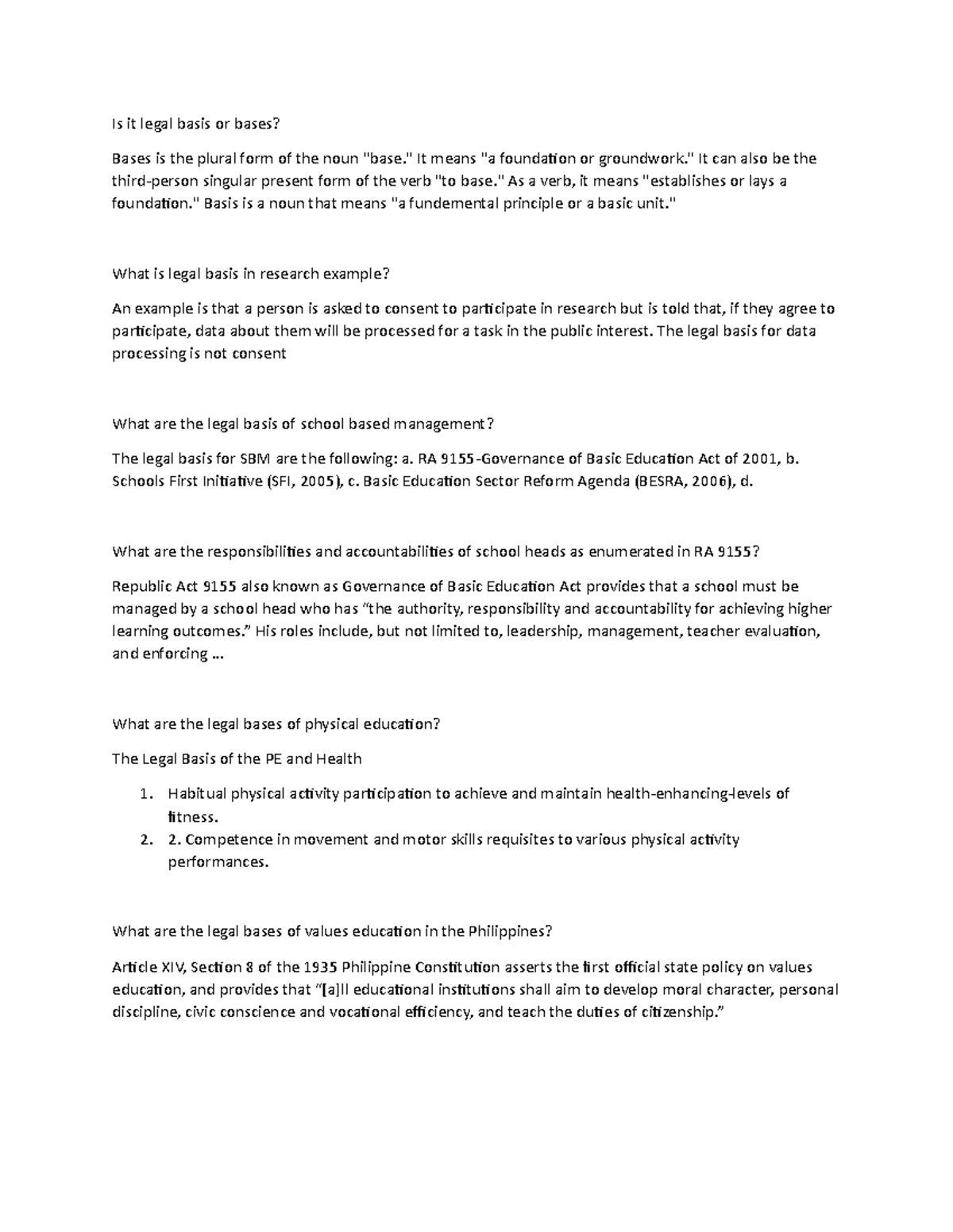 Legal Basis vs. Bases in Education: Clarifying Concepts and Examples ...