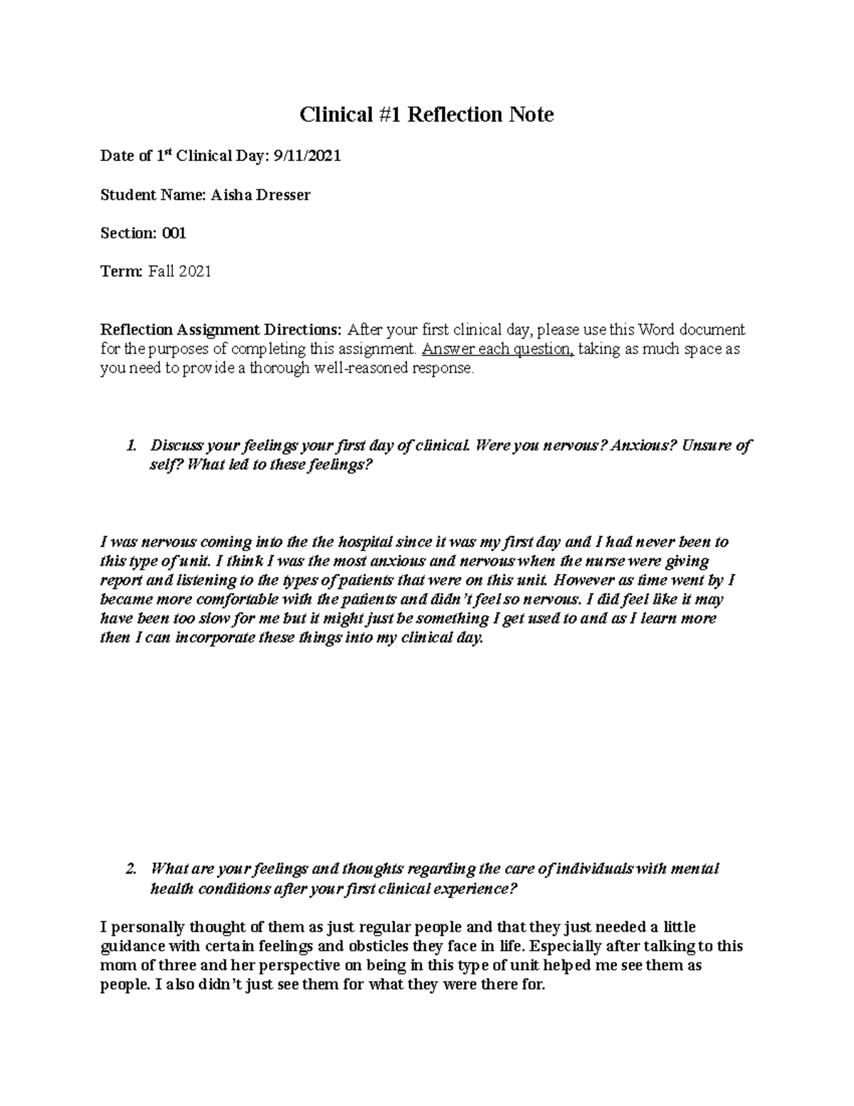 Clinical Reflection 1: Insights from My First Day in Clinical Practice ...