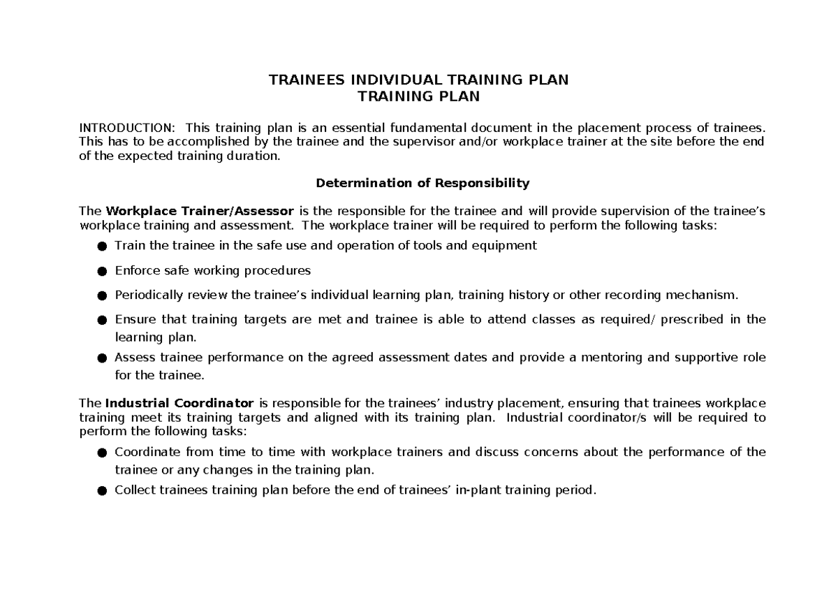 Trainees Individual Training PLAN kristel - TRAINEES INDIVIDUAL ...