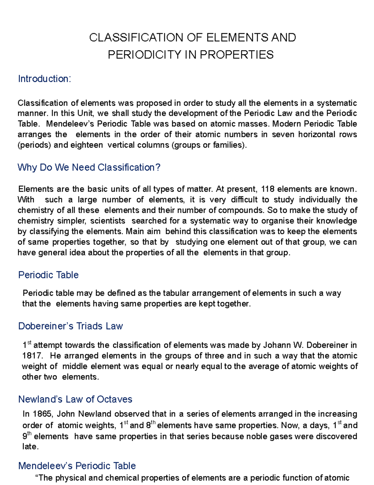 Classification of Elements and Periodicity in Properties (CHEM 101 ...