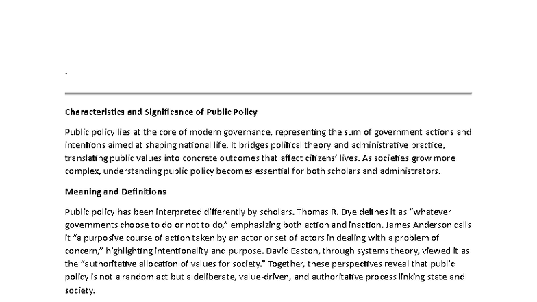 Characteristics and Significance of Public Policy (POL 101) - Studocu