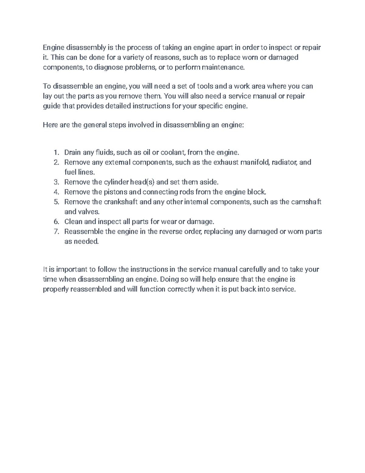 Engine Disassembly Guidelines: Steps & Required Tools for Repair - Studocu
