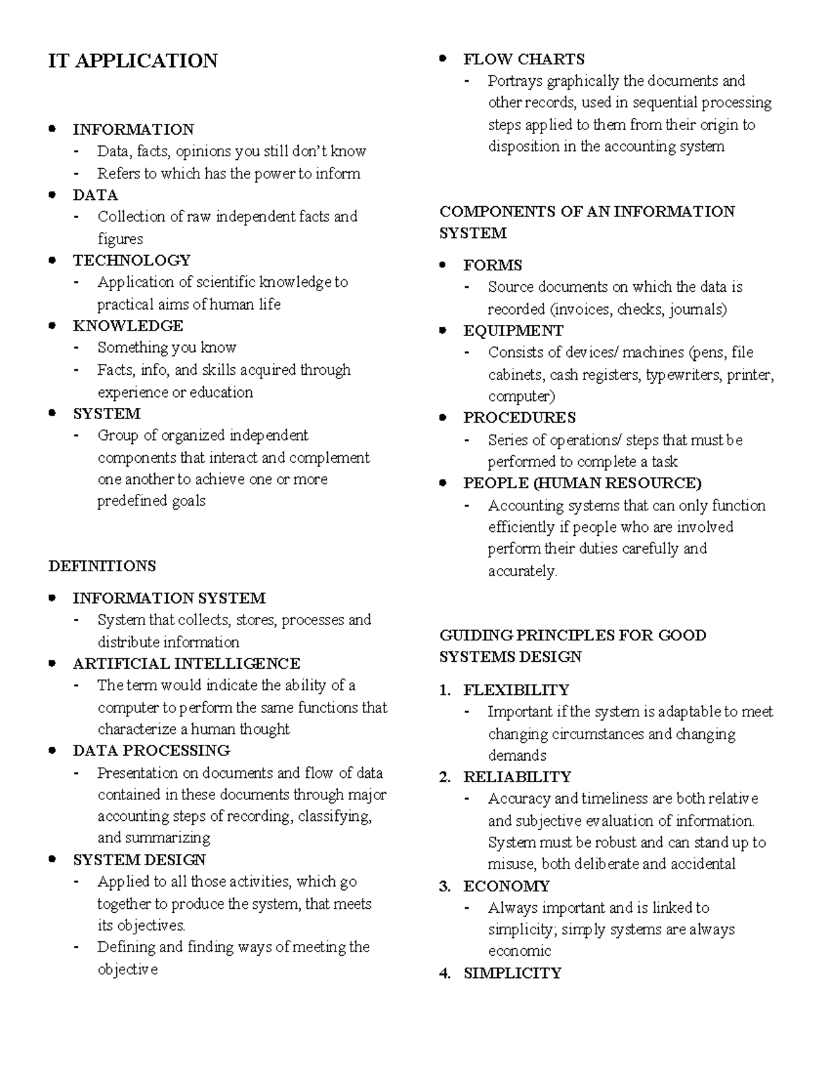 IT Application Review: Key Concepts and Definitions - Studocu