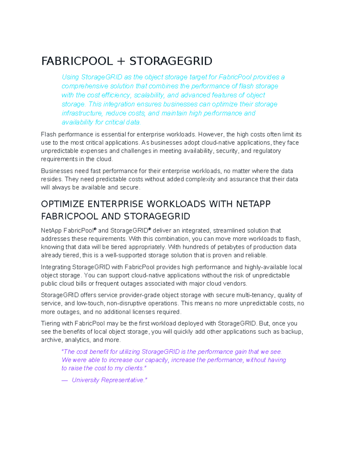 Optimizing Enterprise Workloads with NetApp FabricPool & StorageGRID ...